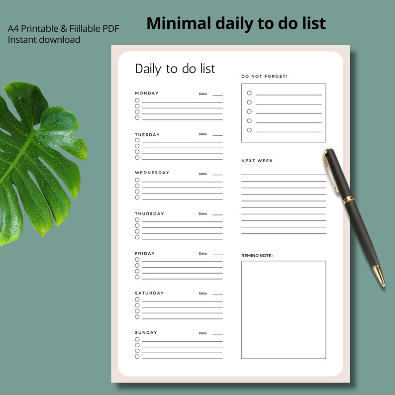 Printable to Do List, Daily Task List, Productivity Planner, A4 PDF ...