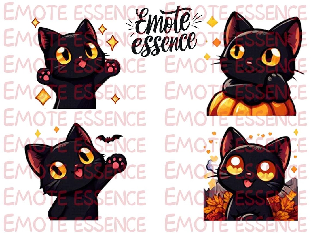 4 Black Cat Fall-themed Emotes | Twitch, Discord, Whatsapp Stickers ...