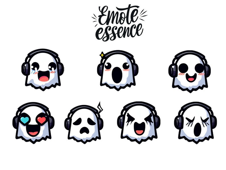 Set of 7 Adorable Chibi Ghost Emotes for Twitch Streamers - Cute ...