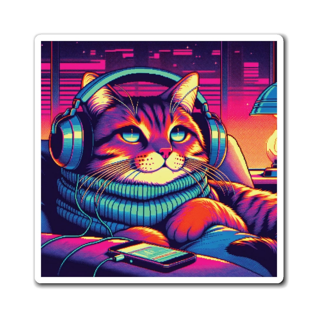 Cyber Cozy Cat Magnets Lofi Pixel Art Magnet Synthwave Decor for ...