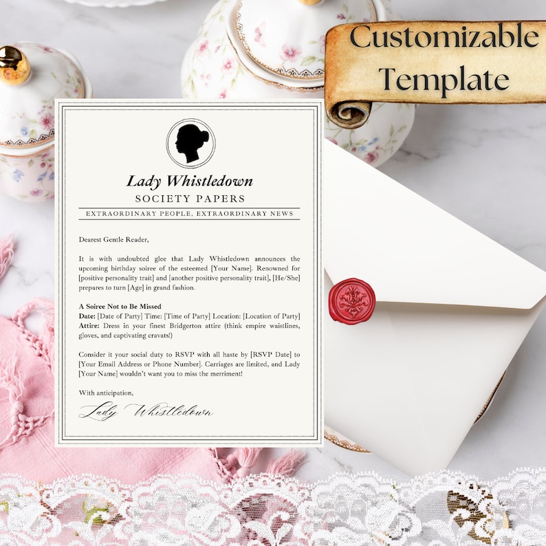 Bridgerton Theme Customizable Birthday Party Invitation Template - Etsy