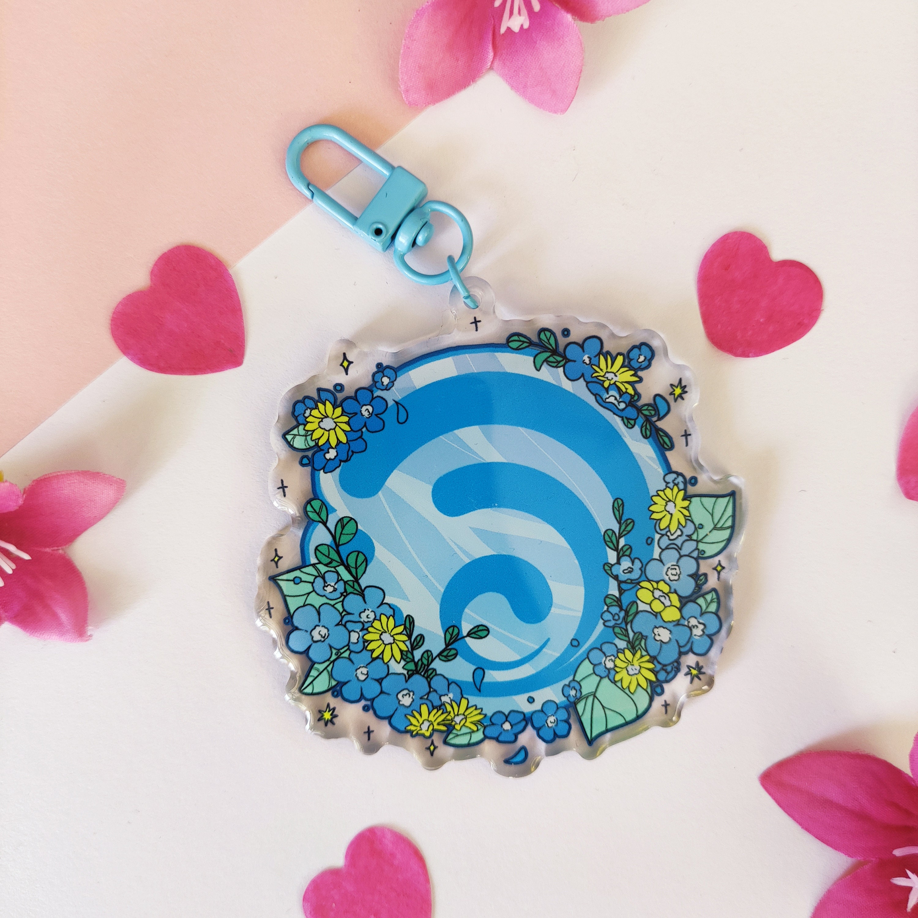 Genshin Impact Elements Acrylic Glitter Keychain Hydro Pyro Electro ...