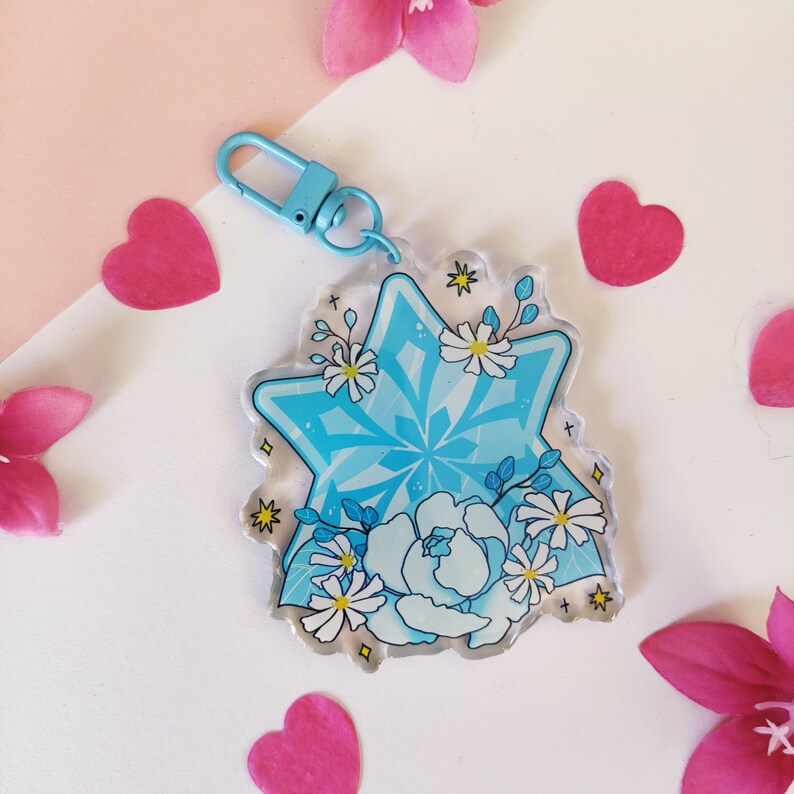 Genshin Impact Elements Acrylic Glitter Keychain Hydro Pyro Electro ...