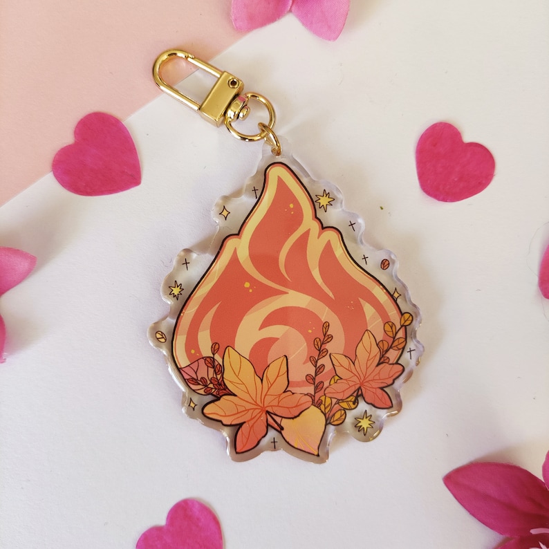 Genshin Impact Elements Acrylic Glitter Keychain Hydro Pyro Electro ...