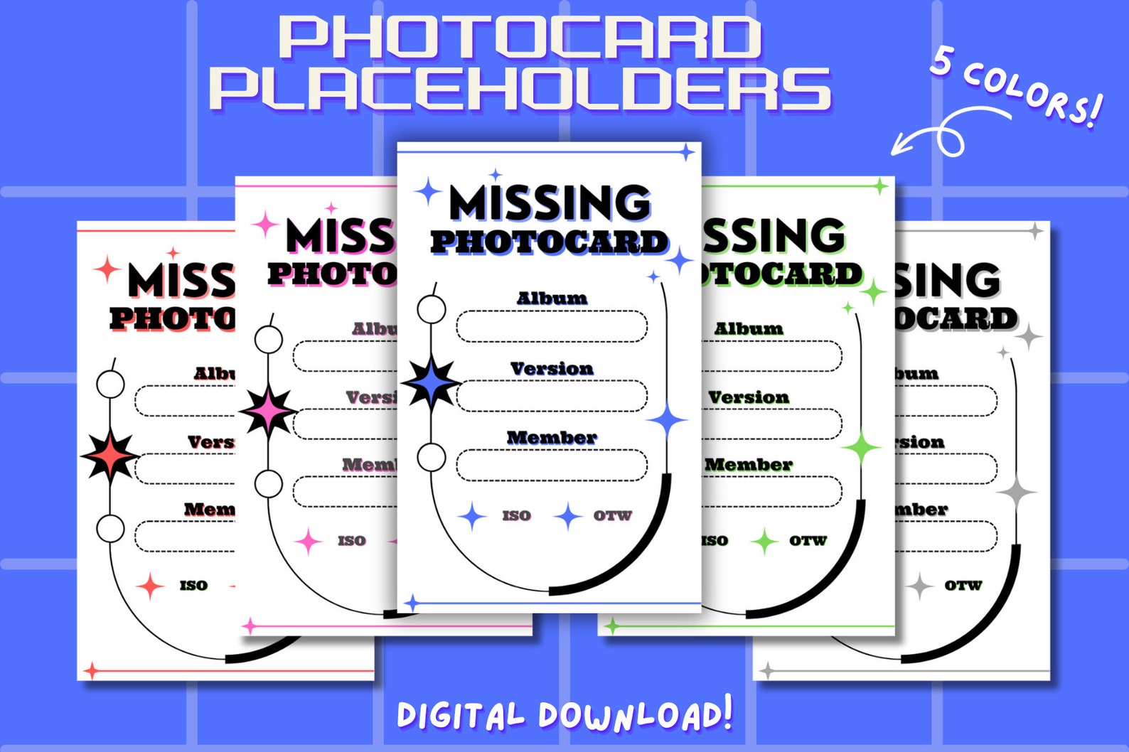 DIGITAL DOWNLOAD | Photocard Binder Placeholders | Kpop Binder Filler ...