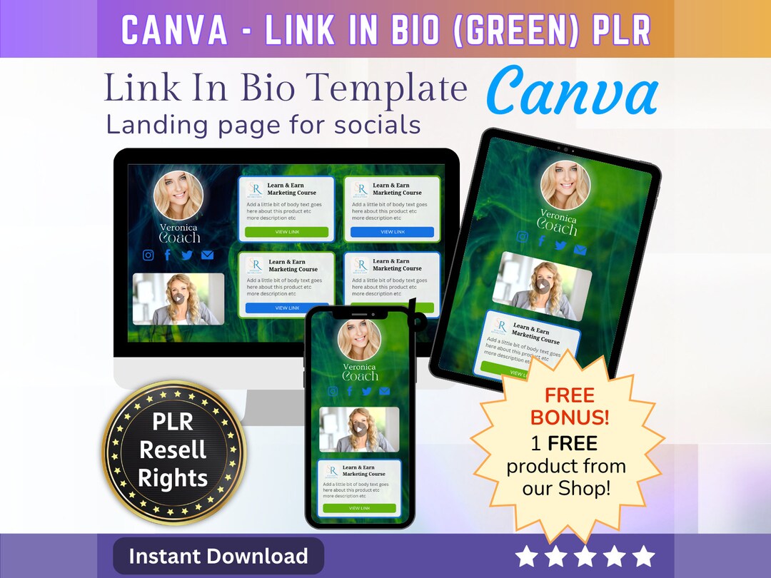 Canva Link in Bio Landing Page Template green With PLR - Etsy
