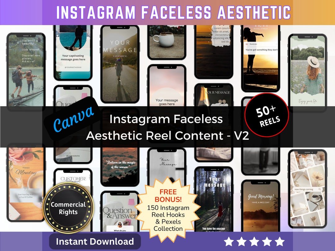 50 Faceless Instagram Post Reel Templates Aesthetic Reels Canva ...