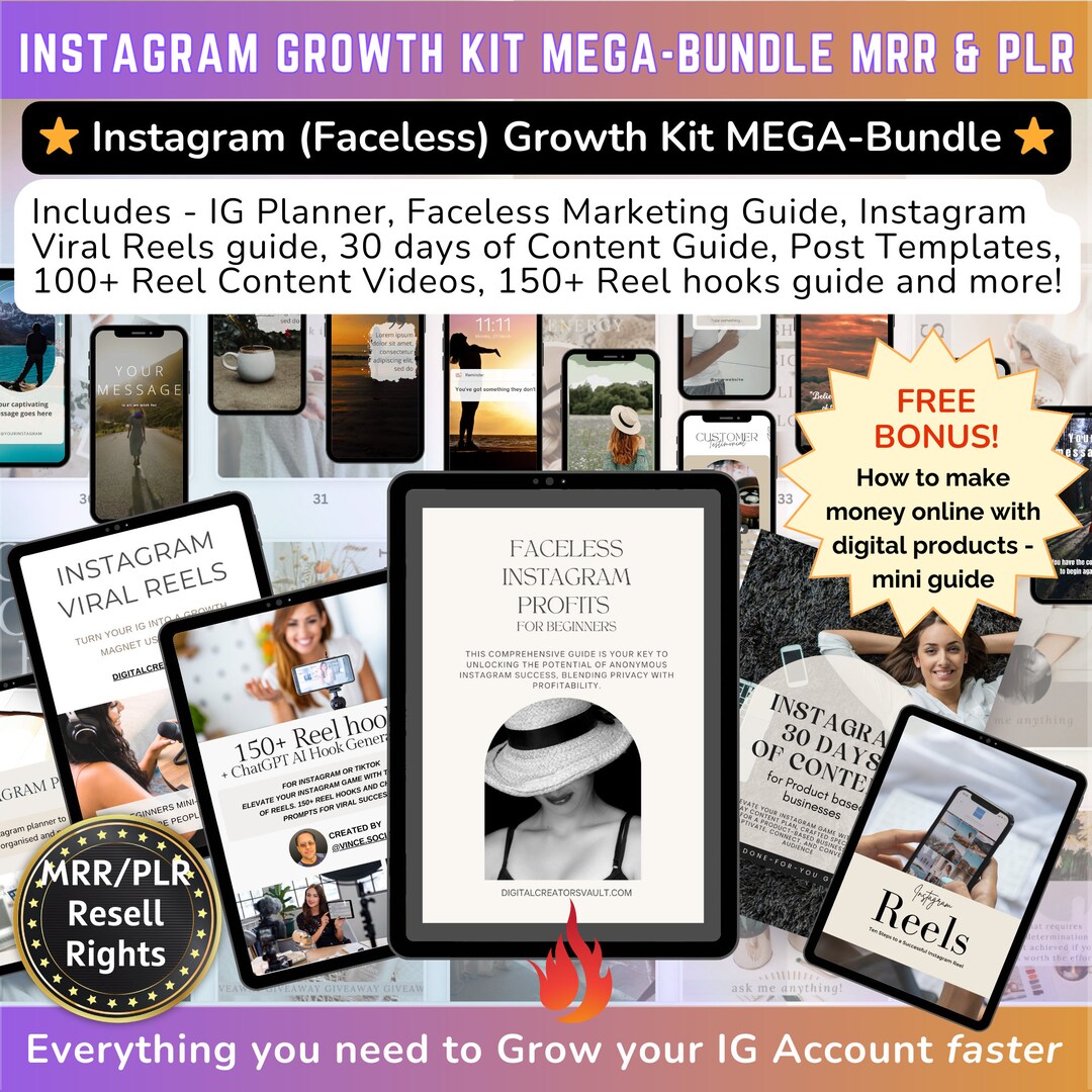 Instagram Faceless Growth Kit Mega-bundle: Faceless Instagram Mini ...