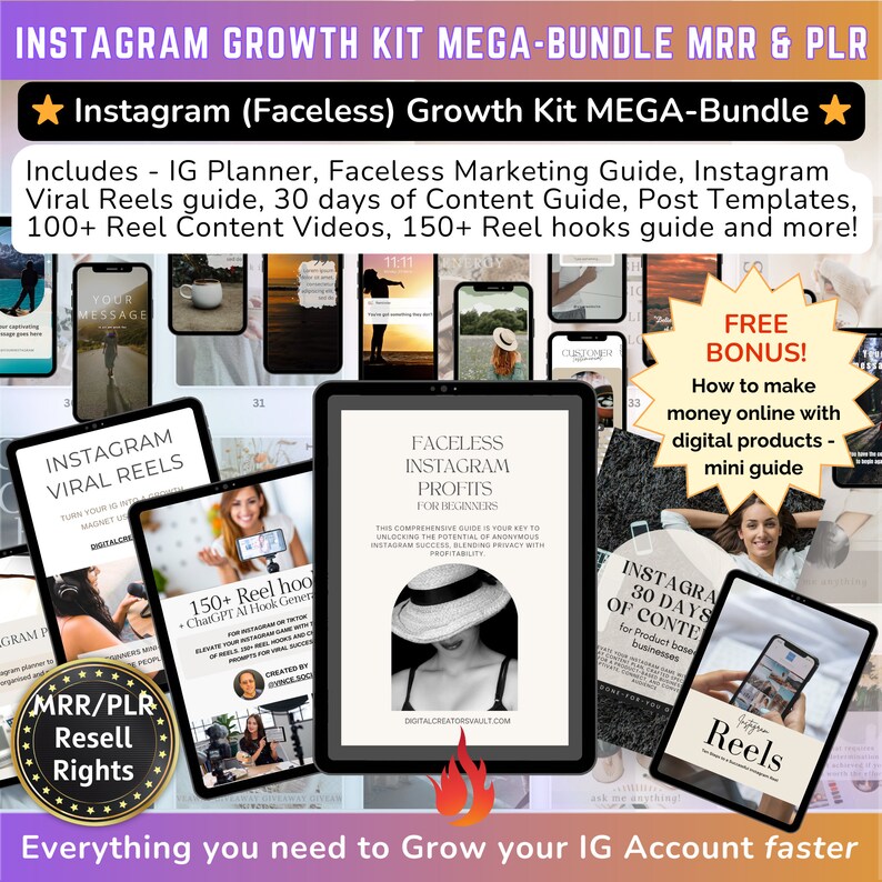 Instagram Faceless Growth Kit Mega-bundle: Faceless Instagram Mini ...