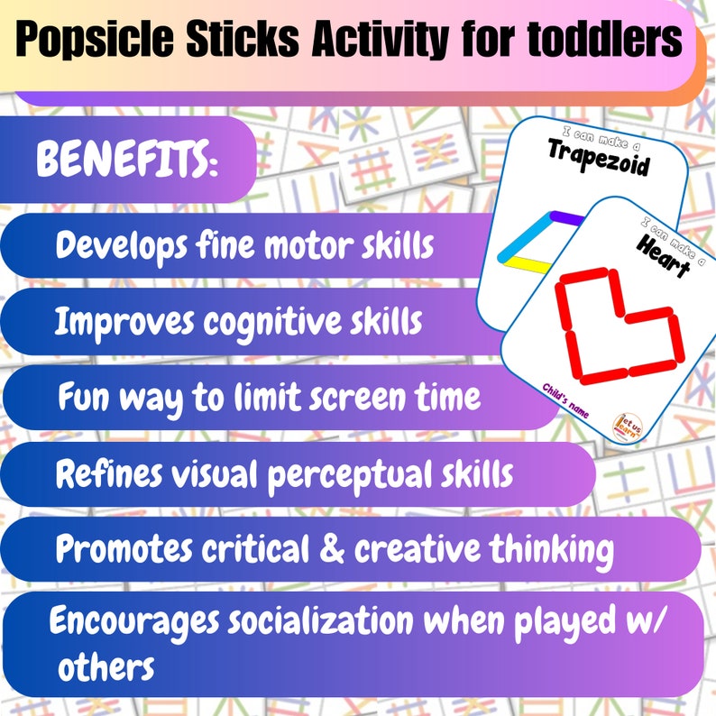 Shapes Popsicle Sticks Patterns Activity for Preschool Toddlers ...
