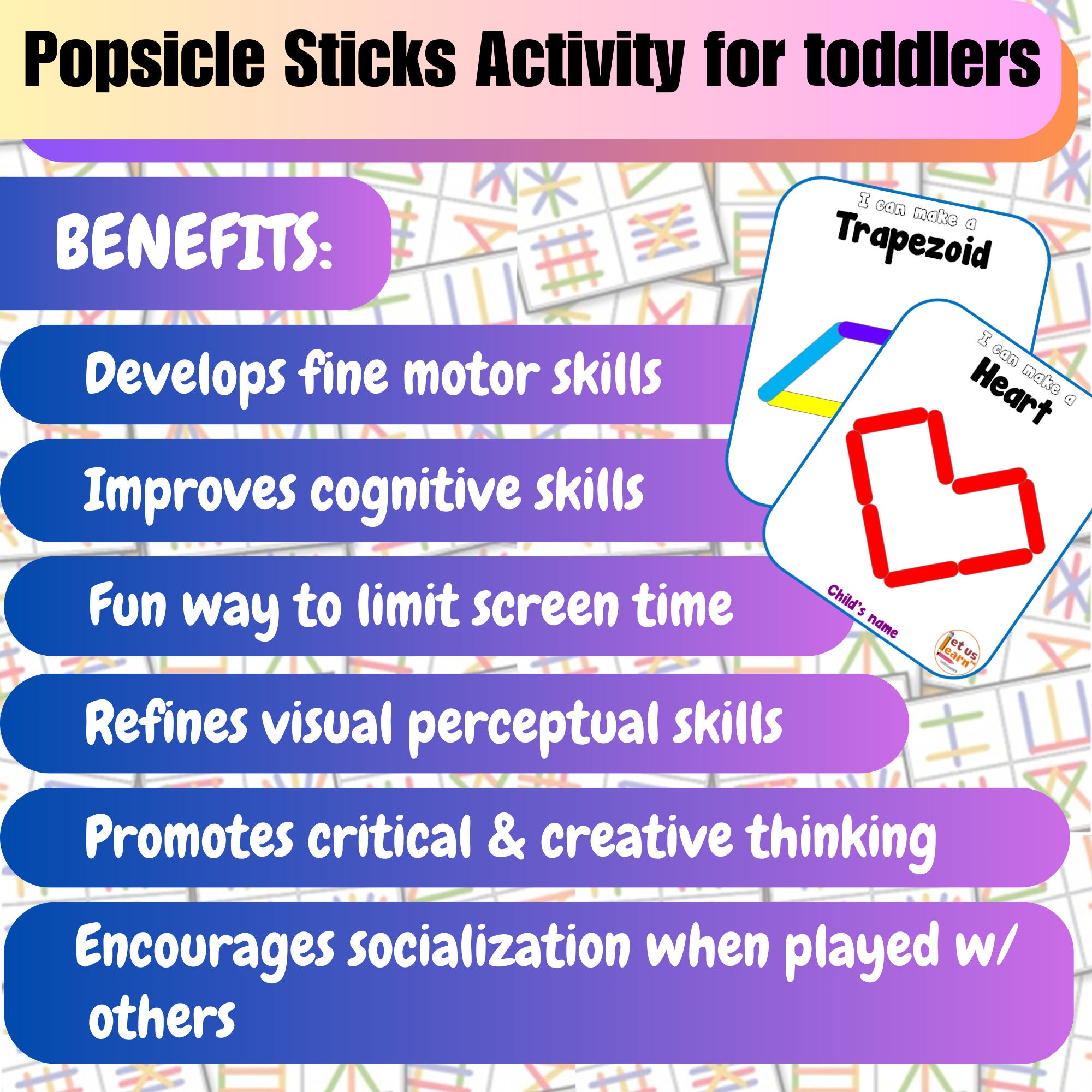 Shapes Popsicle Sticks Patterns Activity for Preschool Toddlers ...