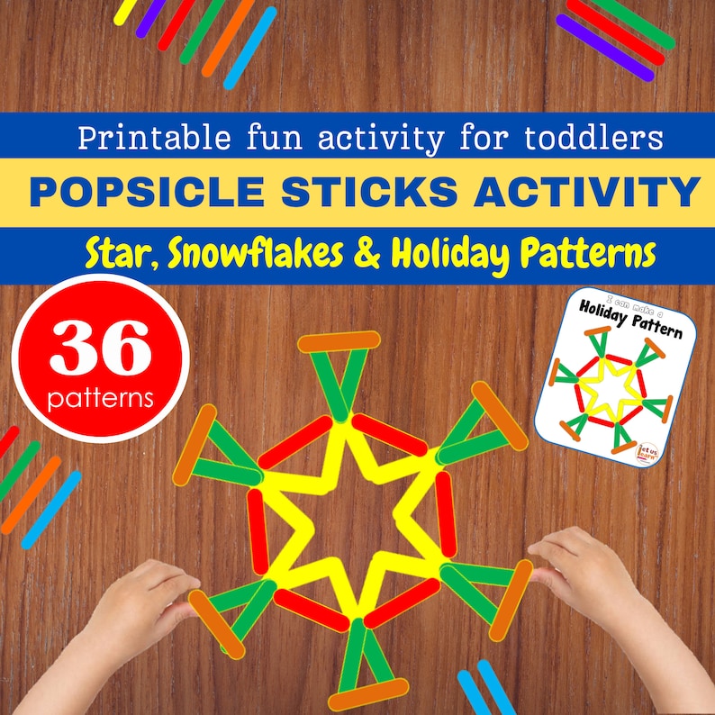 Stars Holiday Popsicle Sticks Patterns Activity for Preschool Toddlers ...