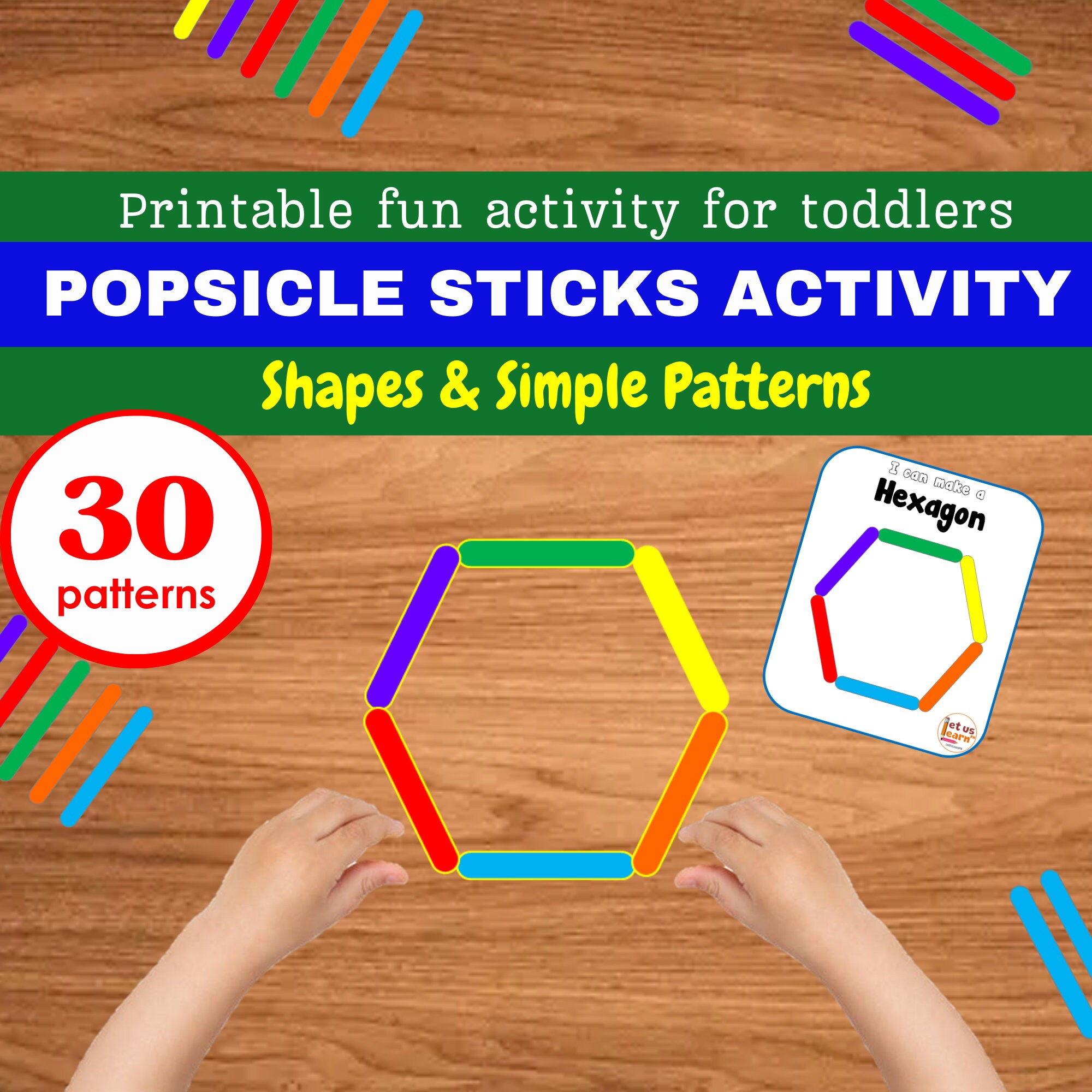 Shapes Popsicle Sticks Patterns Activity for Preschool Toddlers ...