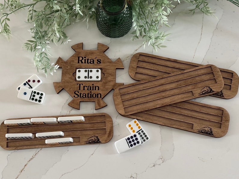 Mexican Train Personalized Set Custom Dominoes Game Hub Dominoes Holder ...
