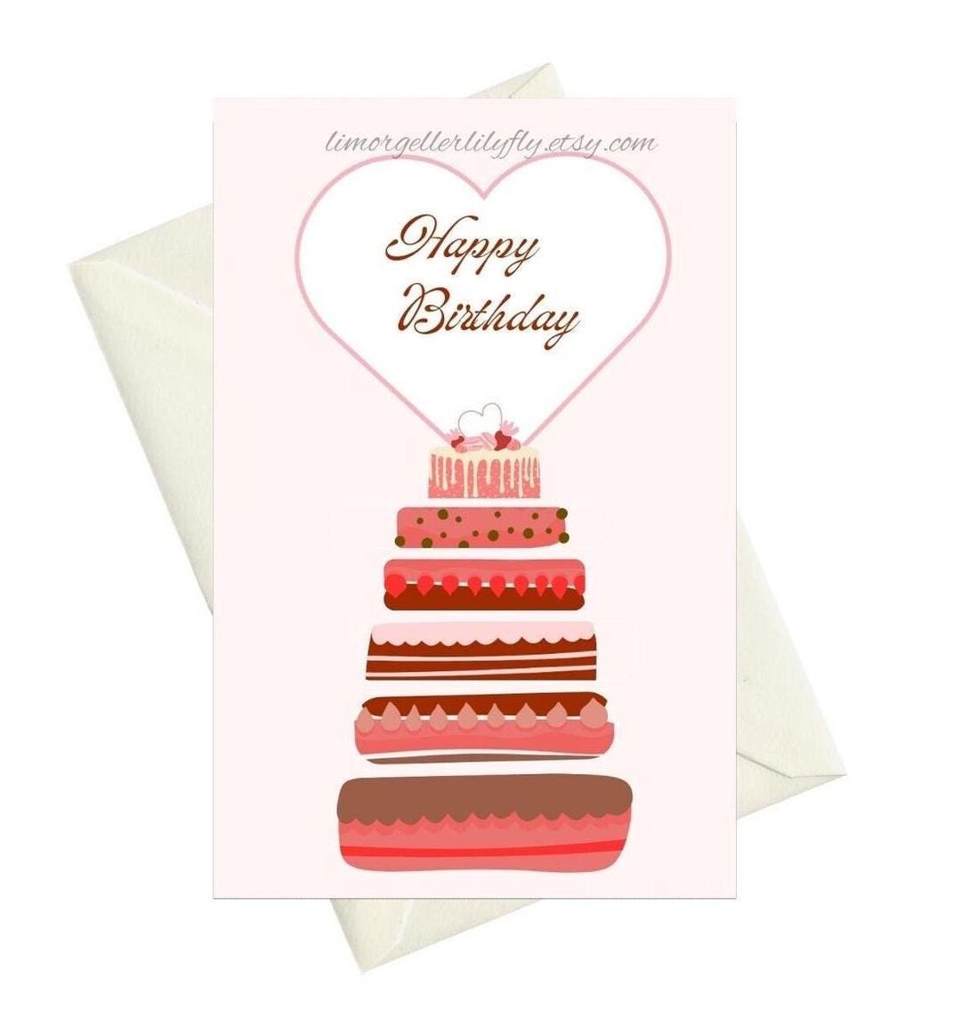 Happy Birthday Cake Printable Card 7"x5", Personalized Greeting Cards ...
