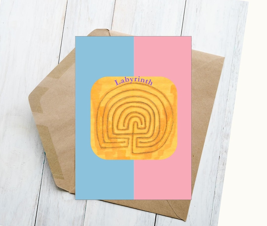 Labyrinth Blank Printable Folded Greeting Card, Boho Vibes Labyrinth ...