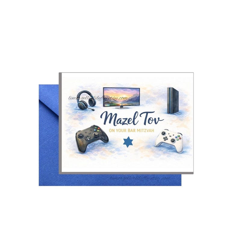 Bar Mitzvah Gaming Theme Printable Congratulations Card, Mazel Tov - Etsy