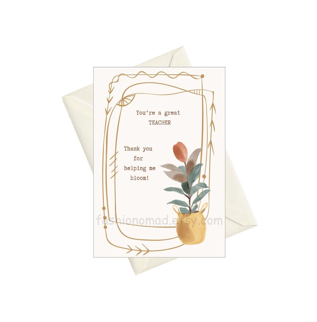 Teacher Appreciation Thank You Digital Printable Greeting Card ...