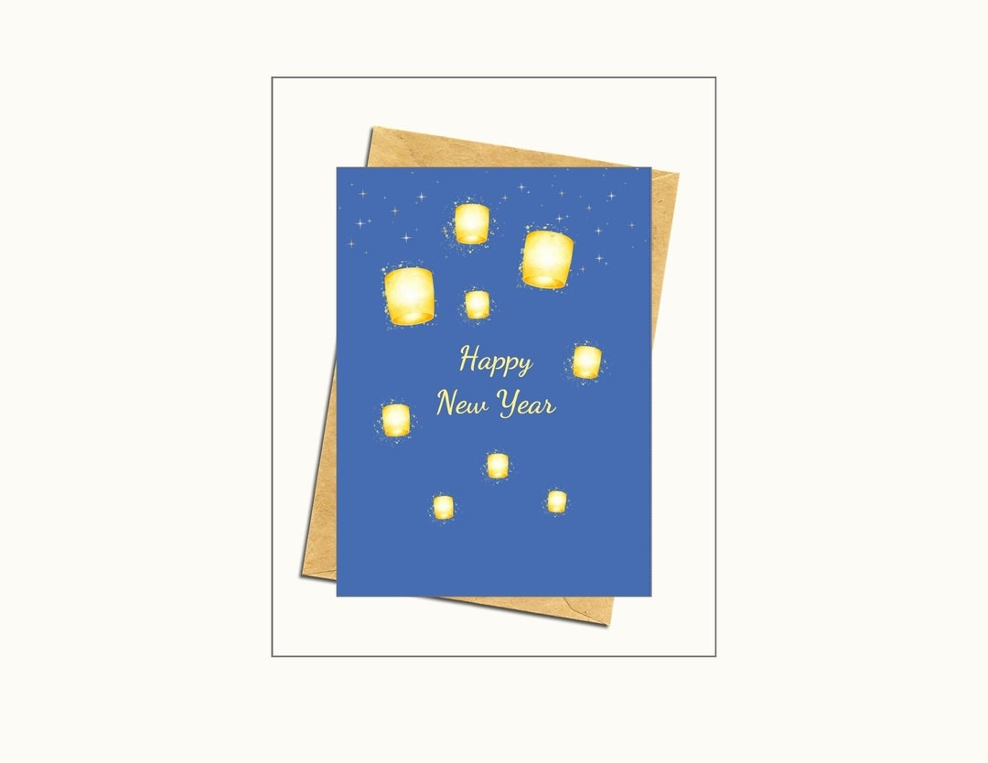 Boho New Year Card, Lanterns Folded Card, Bohemian Printable Greeting ...