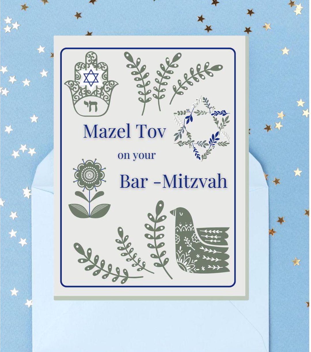 Bar-mitzvah Mazel Tov Printable Greeting Card, Dove, Olive Leaves ...