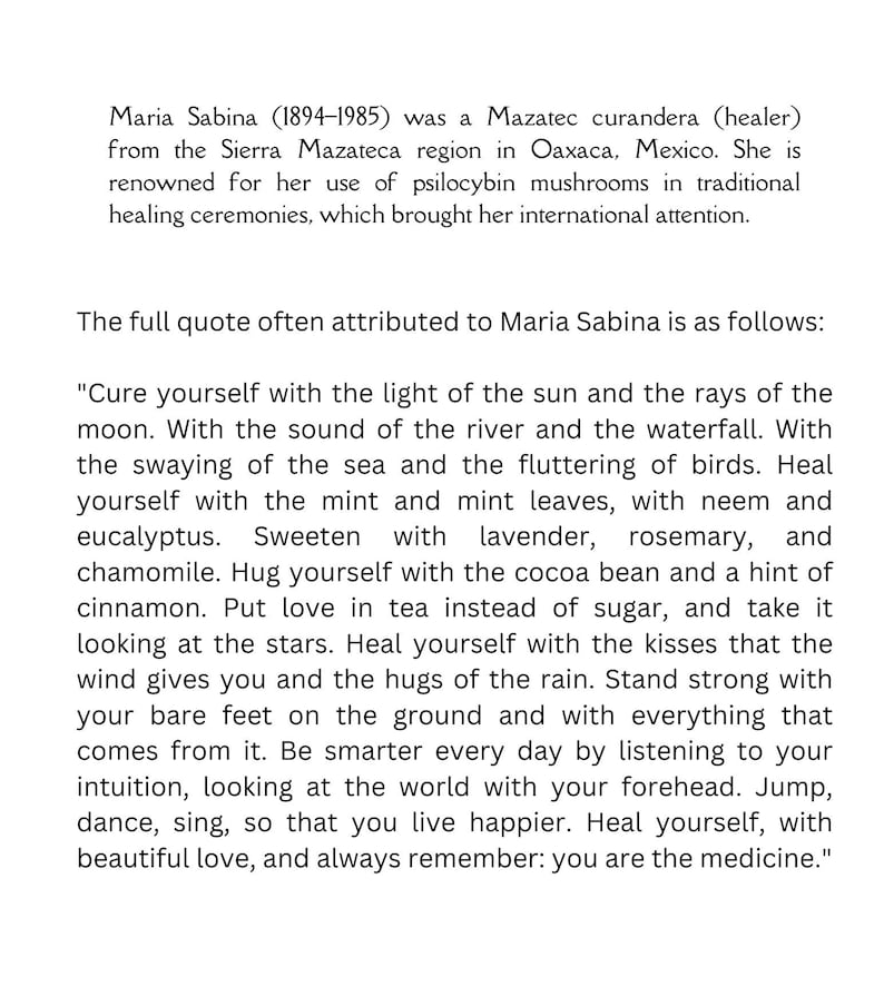 Maria Sabina Quote Greeting Printable Card, Inspirational Card for Any ...