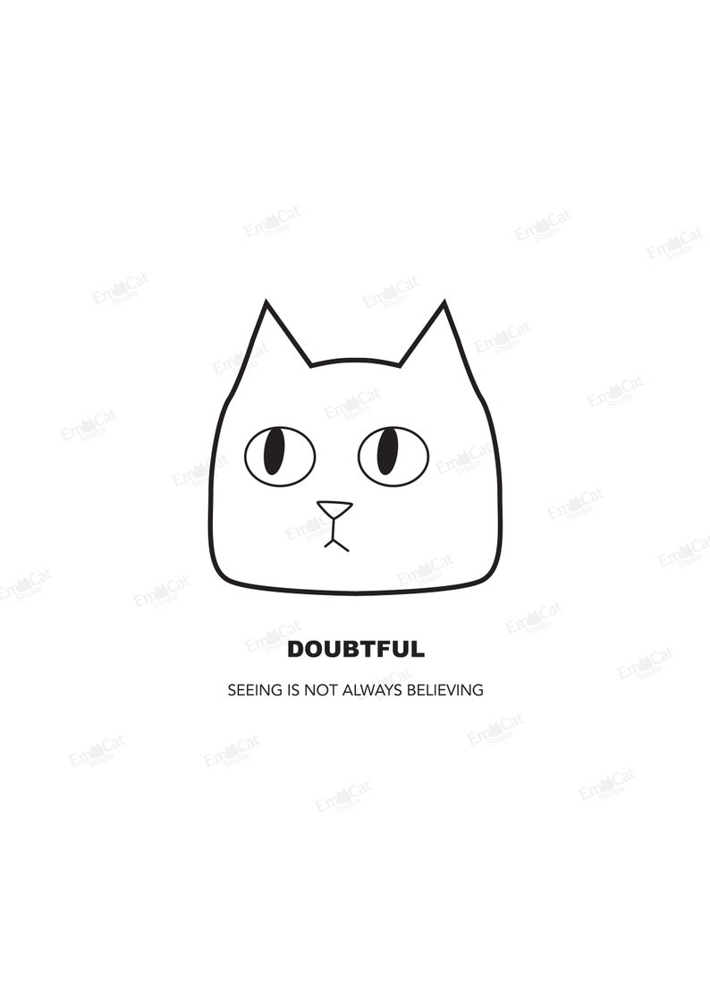 Digital Cat Drawing With Expression and Quotations - Etsy