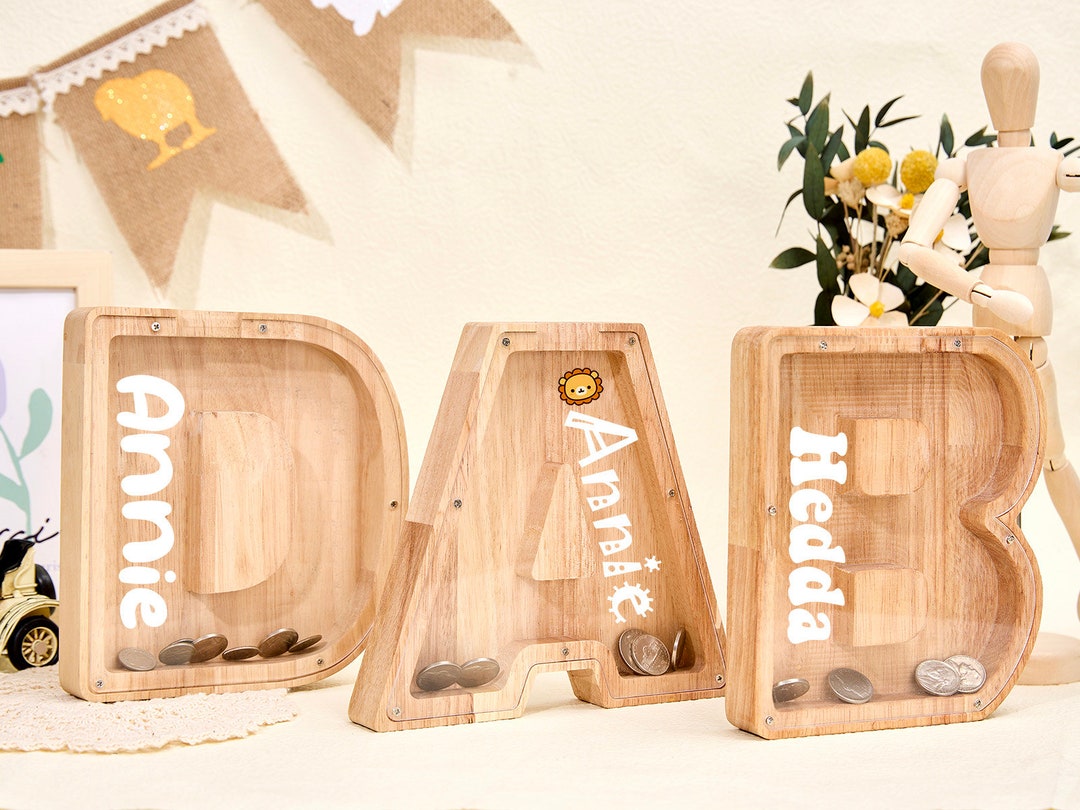 Wood Letter Piggy Bank Initial Bank Alphabet Letter Bank Custom Name ...