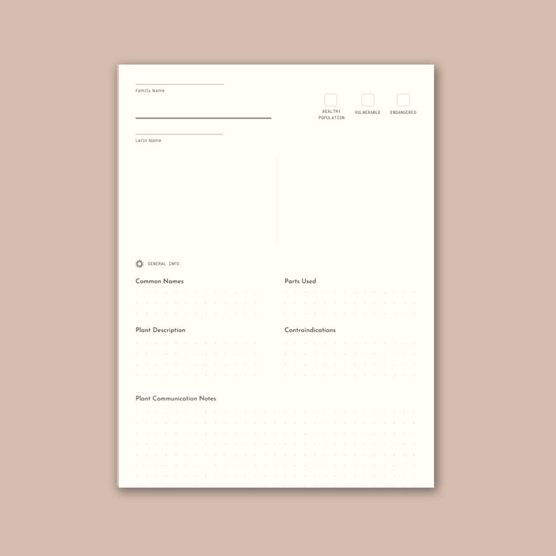 Blank Materia Medica | Herb Journal Pages | Herbalist | Instant ...