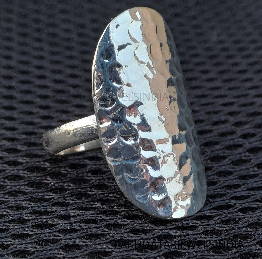 Hammered Sterling Silver Long Statement Ring: Chunky Handmade Jewelry ...