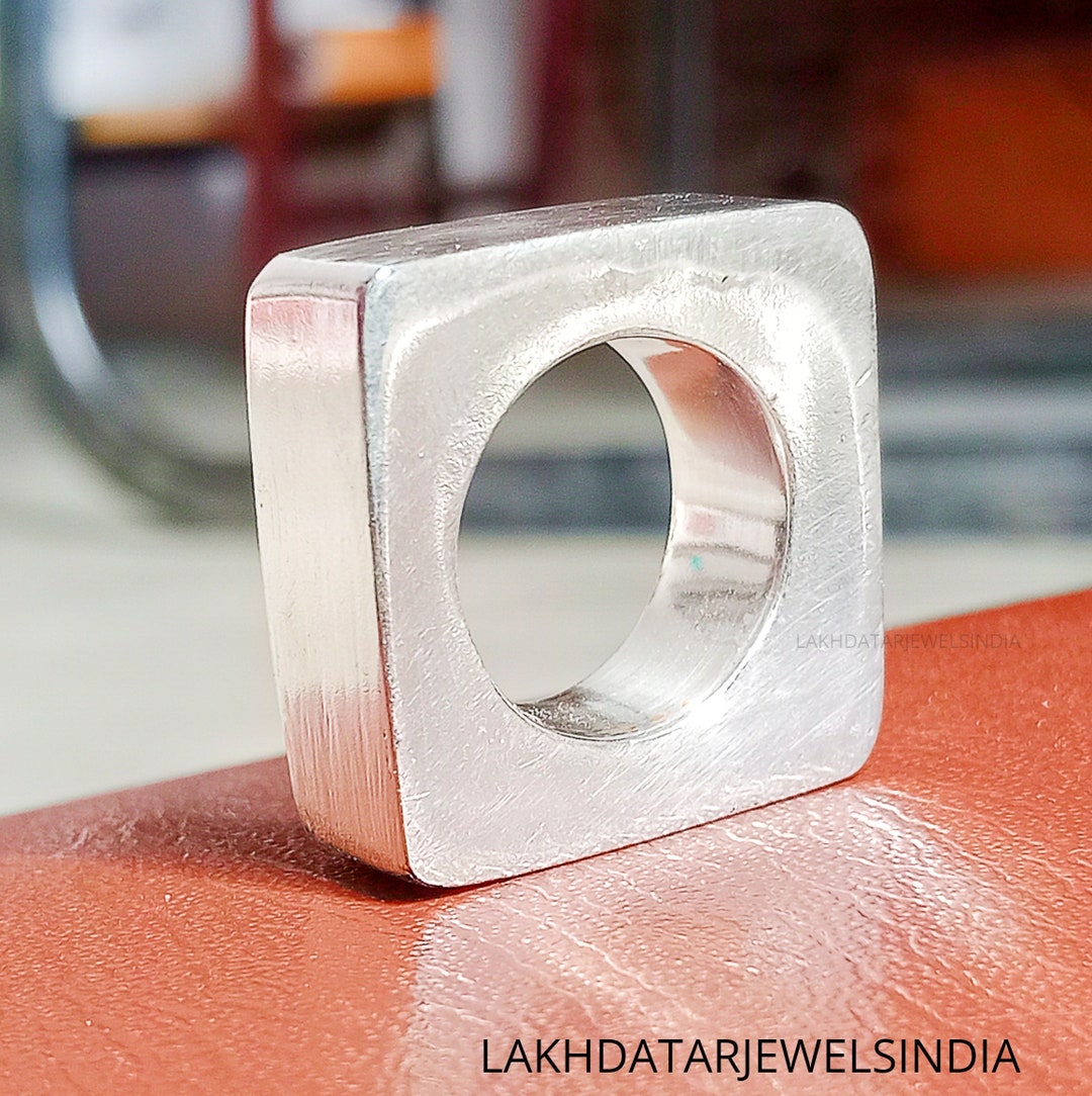 Rectangle Handmade Ring, Solid 925 Sterling Silver Heavy Wide Band ...