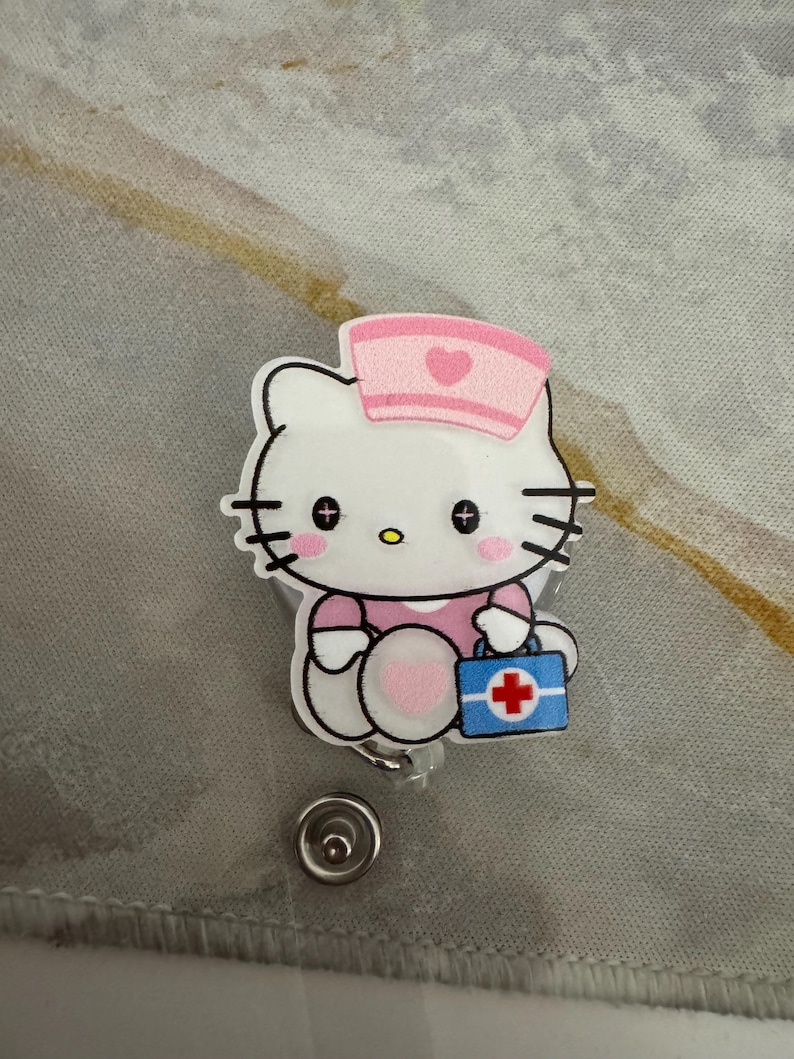 Hello Kitty Nurse Badge Reel - Doctor - Pharmacy Tech - Pharmacy ...