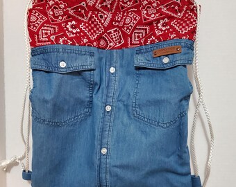 Denim Drawstring Backpack UNIQUE Purse Sports Bag, Back to School ...