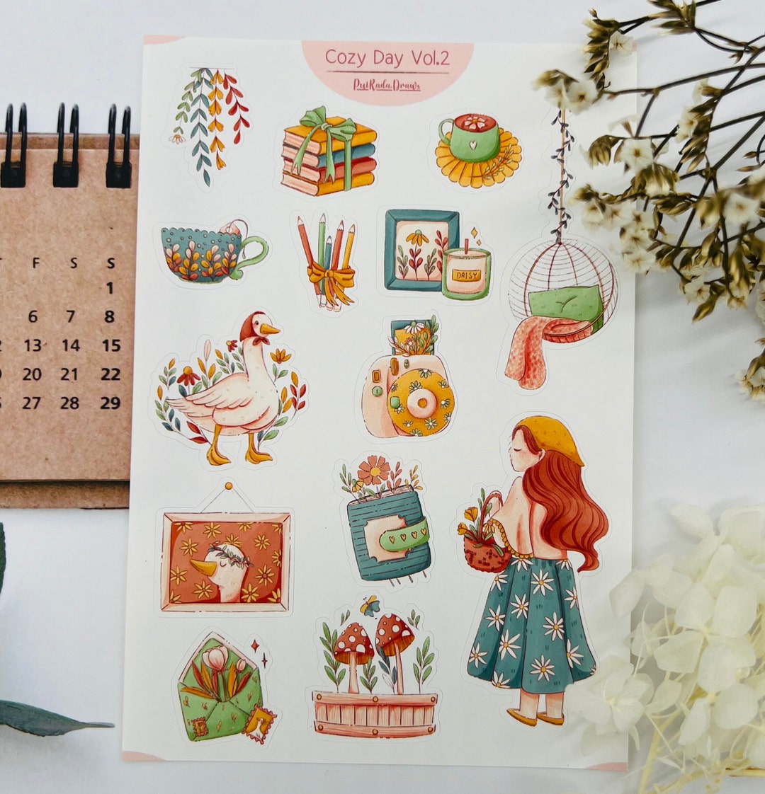 Cozy Day Stickers Sheets, for Bullet Journats, Scrapbook, Planner, Duck ...