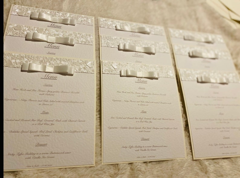 Handmade Menu Cards With Dior Bow and Heart Detail - Etsy