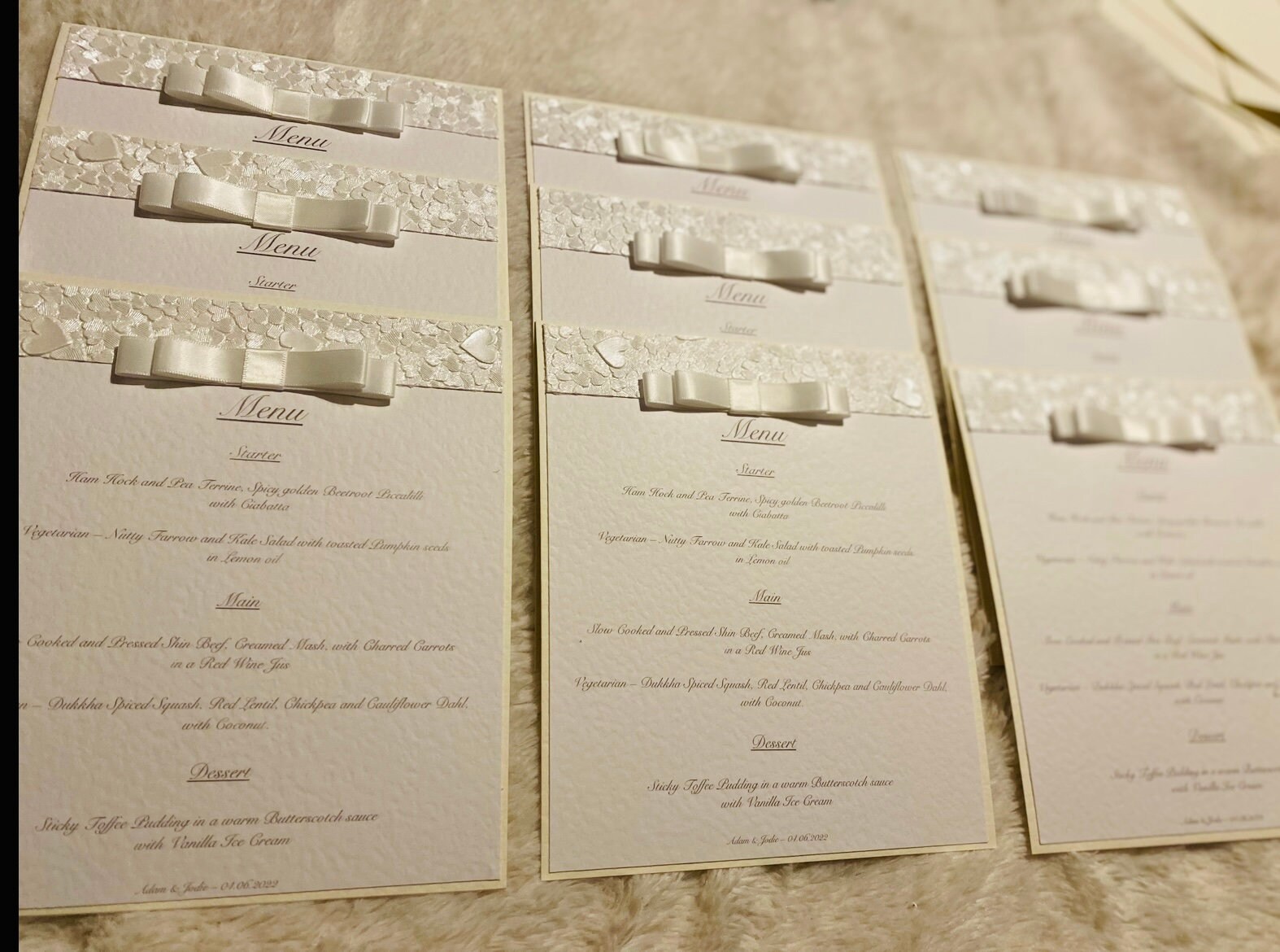 Handmade Menu Cards With Dior Bow and Heart Detail - Etsy