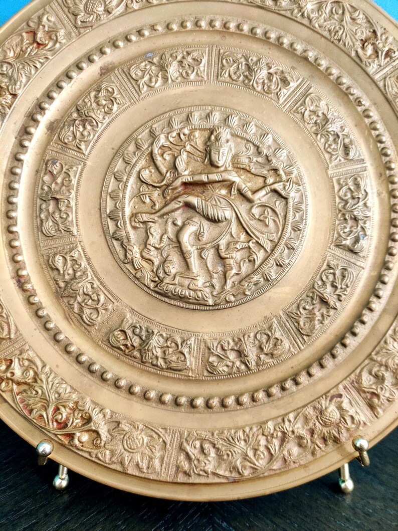 Vintage Brass Wall Plate, Hand-carved Dancing Shiva Nataraj, Hindu ...