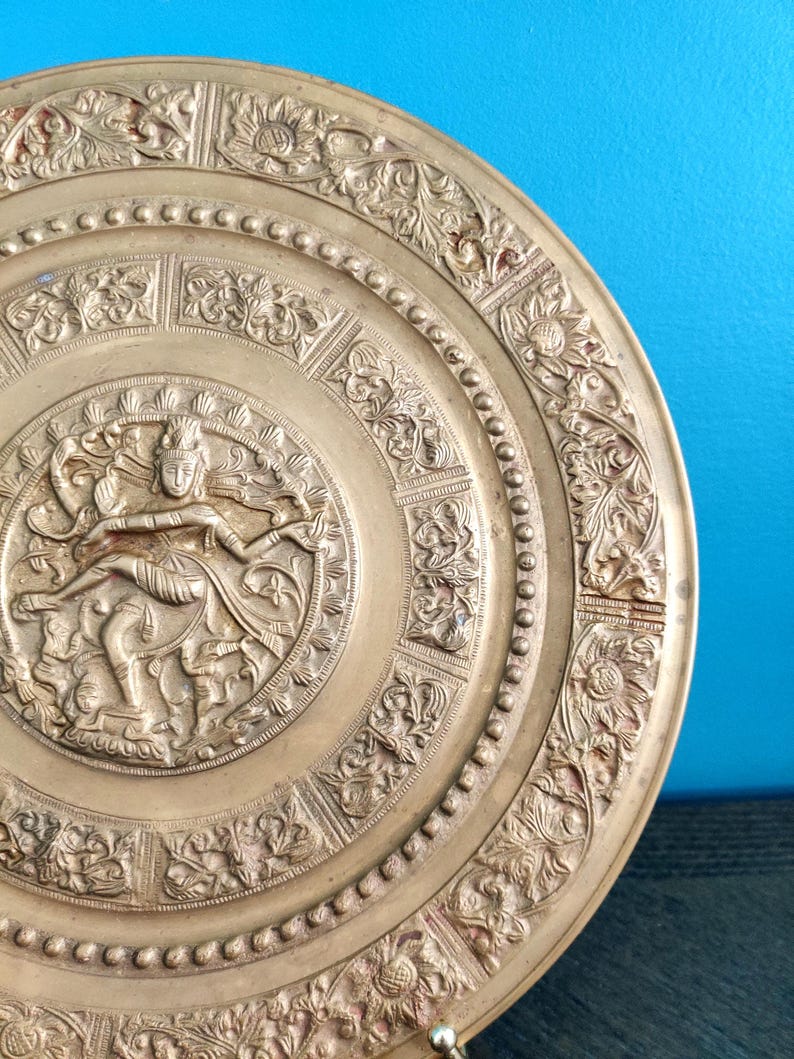 Vintage Brass Wall Plate, Hand-carved Dancing Shiva Nataraj, Hindu ...