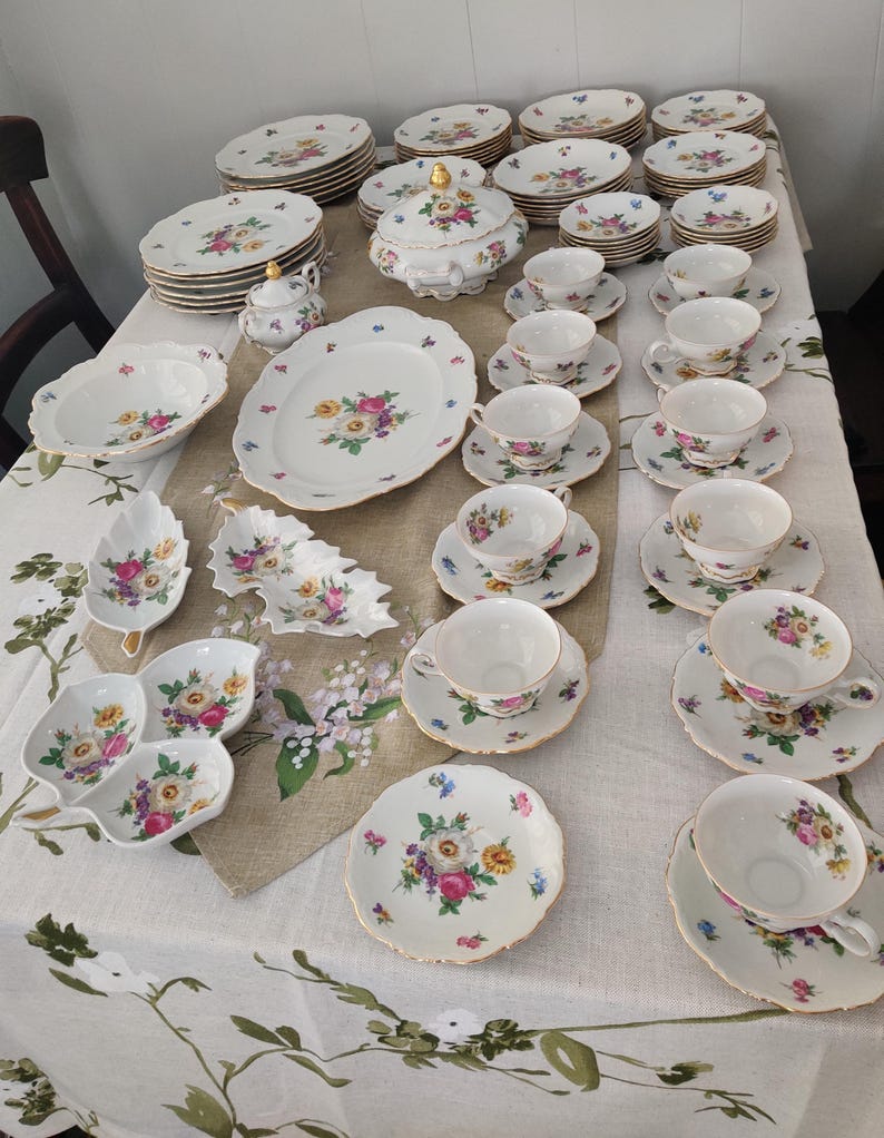 Vintage Mitterteich Bavaria Floral Dinnerware Set – 1950s Meissen Style ...