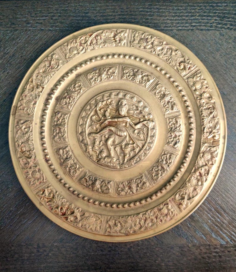 Vintage Brass Wall Plate, Hand-carved Dancing Shiva Nataraj, Hindu ...
