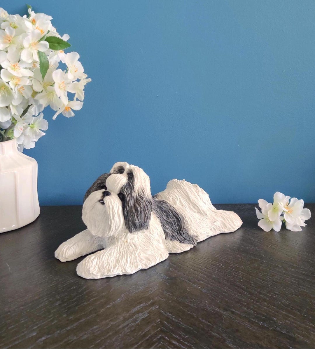 Large Shih Tzu Figurine, Vintage Realistic Dog Sculpture, Hand Painted ...
