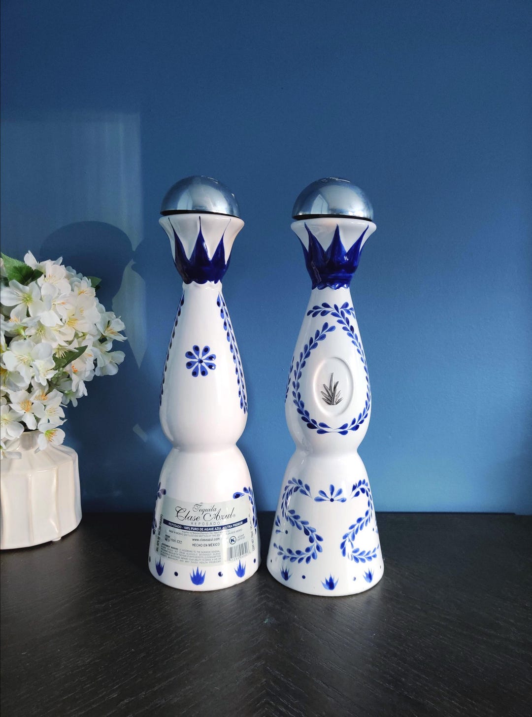 Pair 750ML - Clase Azul Reposado Tequila Bottles, Hand Painted Mexican ...