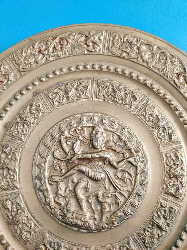 Vintage Brass Wall Plate, Hand-carved Dancing Shiva Nataraj, Hindu ...