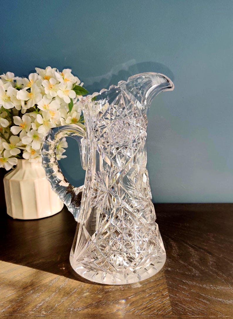 Antique American Brilliant Period Cut Glass Crystal Pitcher, 1900s ABP ...