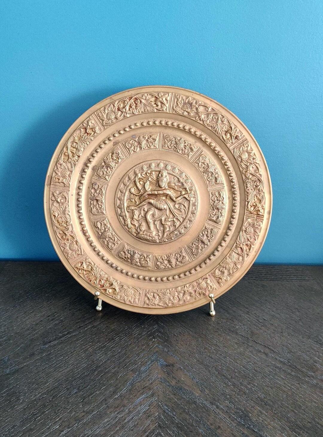 Vintage Brass Wall Plate, Hand-carved Dancing Shiva Nataraj, Hindu ...