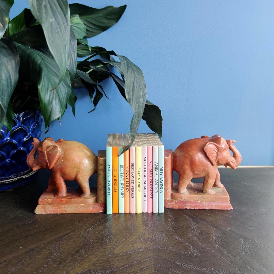 Vintage Red Jasper Elephant Bookends – Hand-carved Stone Decor - Etsy