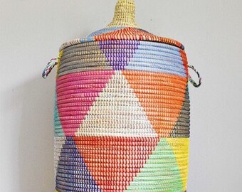 African Extra-large Woven Basket With Lid, Senegal Laundry Basket ...