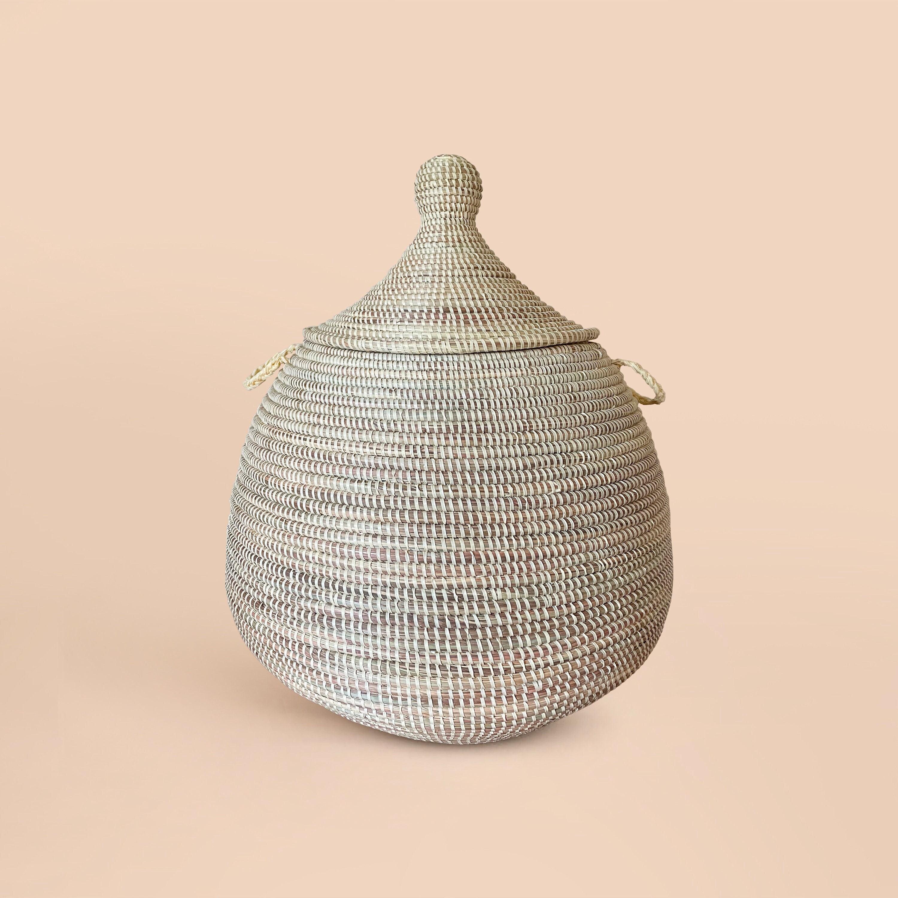 African Extra-large Round Woven Basket With Lid, Senegal Laundry Basket ...