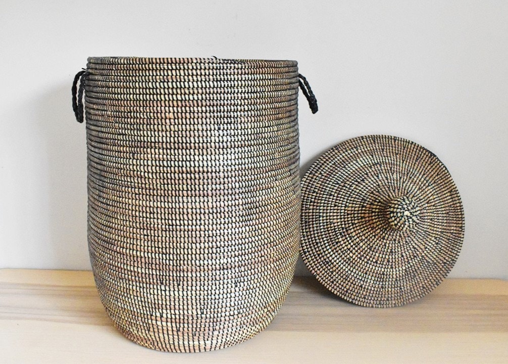 African Extra-large Woven Basket With Lid, Senegal Laundry Basket ...