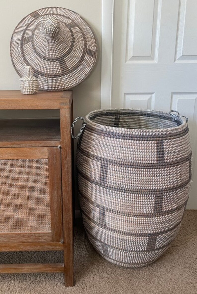 African Extra-large Woven Basket With Lid, Senegal Laundry Basket ...