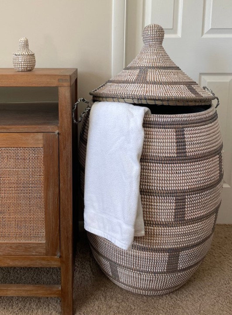 African Extra-large Woven Basket With Lid, Senegal Laundry Basket ...